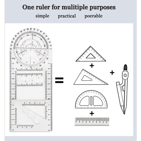 4 Pcs Multifunctional Geometric Ruler Drawing Tools Plastic Set ...