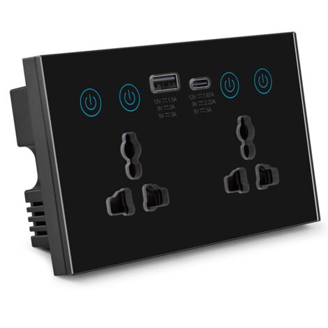 EU UK US Universal Plug Tuya ZigBee Black Smart Socket Switch with USB ...