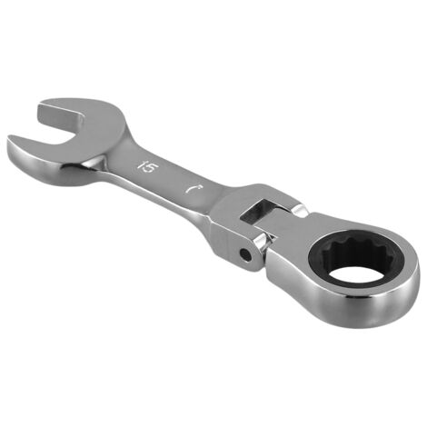 Short Handle Ratchet Wrench with Movable Head,Hardware Tool, 15mm