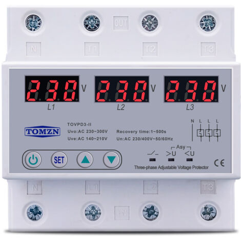 Three Phase Adjustable Over and Under Voltage Protector 63A