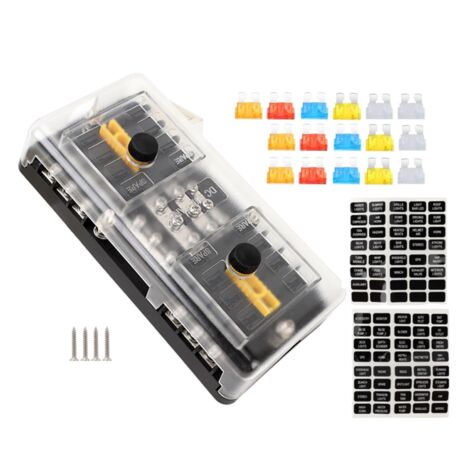 16 Way Fuse Block Blade Box 12 Circuit Holder with Negative Bus ...