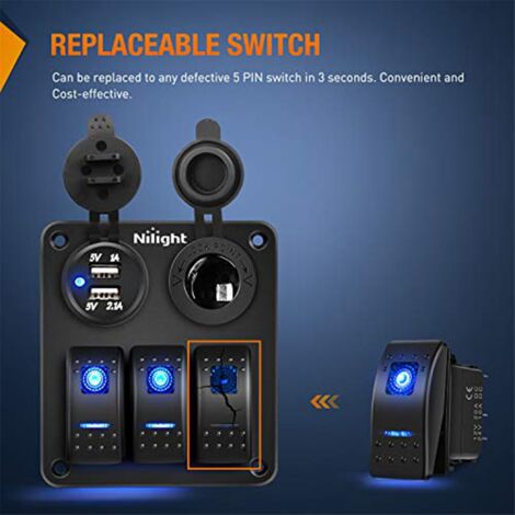 5-Pin SPST Rocker Switch, 20A/12V 10A/24V Toggle Yacht Switch 5P for ...