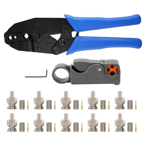 1Set Coax /Bnc Crimp Tools for Rg58 / Rg59 Rg6 with 10Pcs Bnc Plug Connector Set