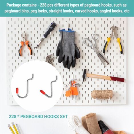228 Pcs Pegboard Hooks Assortment with Metal Sets, Bins, Peg Locks for ...