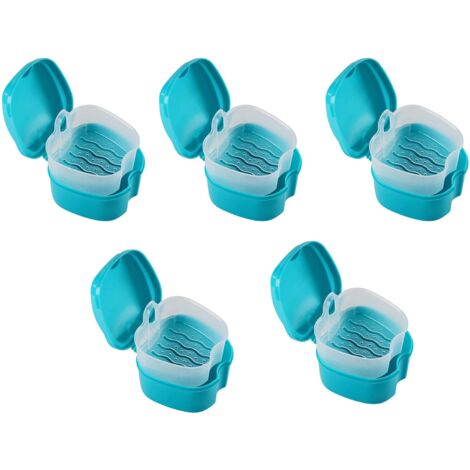 5X Blue Denture Case, Denture Cup with Strainer, Denture Bath Box False ...