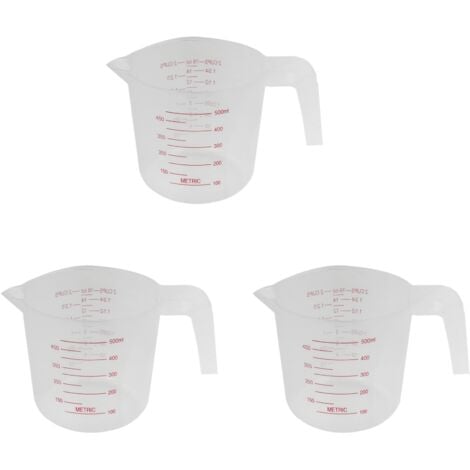 3X 500ml Home Lab Measuring Jug Pitcher Plastic Handle Pour Spout Container