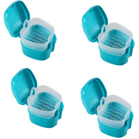 4X Blue Denture Case, Denture Cup with Strainer, Denture Bath Box False ...