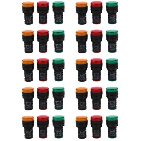 Red, Yellow-Green Light Lamp 22 mm LED Pilot Display Panel AC 220 V 30 Pcs