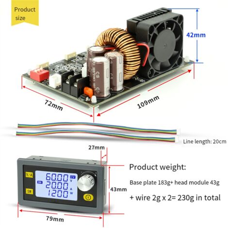 1200W DC CNC Antihypertensive Boost Converter 6-70V Adjustable Power ...