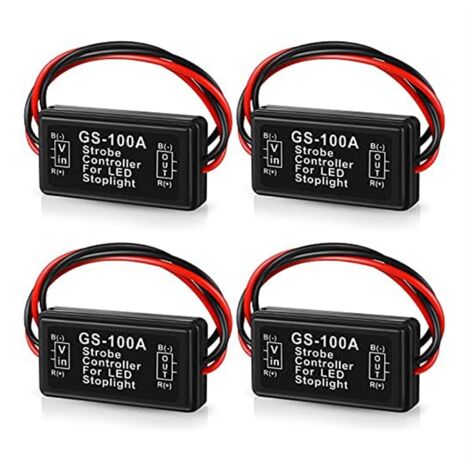 GS-100A Brake Light Flasher Module, DC 12-24V 2A 24W High Controller Tail Lamp Safety Prompt 4Pcs