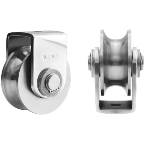 2 Pcs Pulley Block U 304 Stainless Steel Roller Duplex Bearing Silent ...