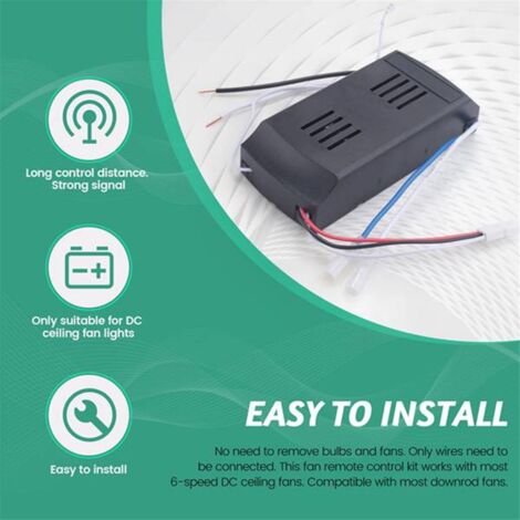Universal Ceiling Fan Remote Control Kit 40W 6Speed Timing Function Replacement for DC Fans & Lights