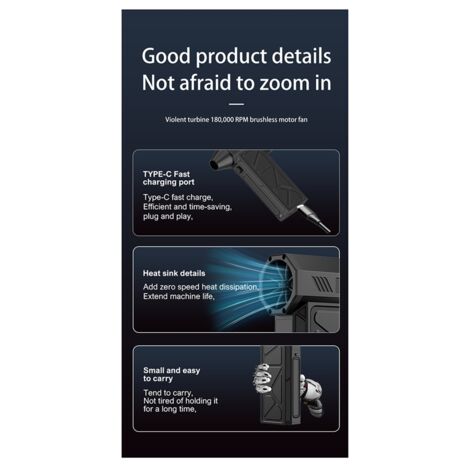 Mini Fan Air Blower 80000RPM Brushless Motor Adjustable Wind Speed ...