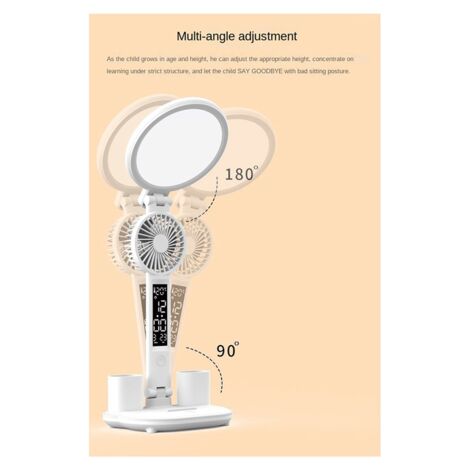 LED Clock Table Lamp USB Chargeable Dimmable Desk 4960 Mah Fan Light ...