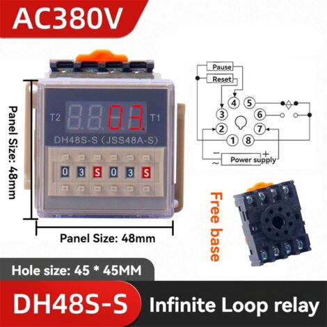 DH48S-S 12V Time Relay AC380V Repeat Cycle with Socket DH48S Series Delay Base