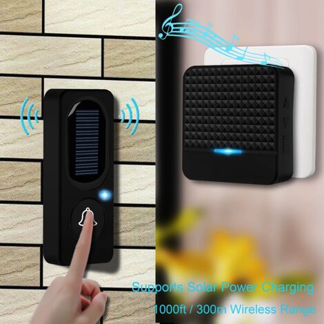 Wireless Solar Doorbell IP65 Waterproof 300M Doorbells Chime Kit Power ...
