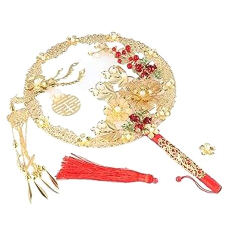 Chinese Vintage Round Fans, Phoenix Shaped Alloy Fan, Gold Flower Hand ...