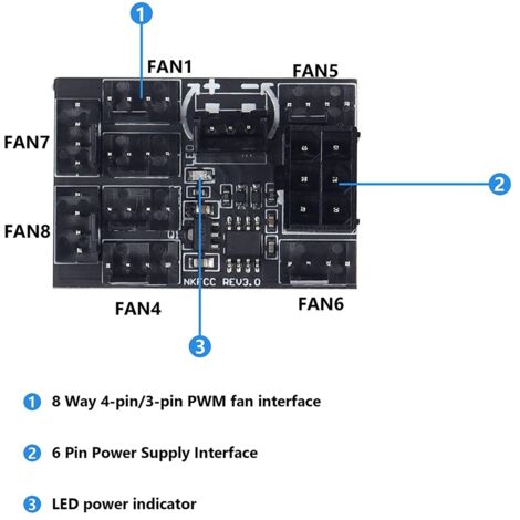 3 Pin 4 Fan Adapter PWM PC Chassis Cooling Hub Governor 8 Way Splitter ...