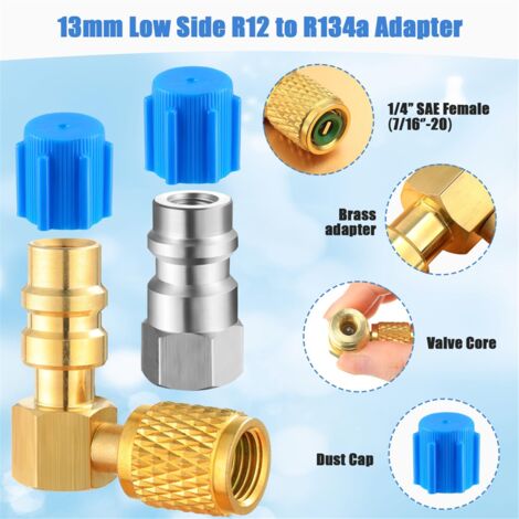 R12 to R134A AC Fitting Conversion Adapter Kit, Quick Coupler Valve A/C ...