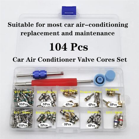 104Pcs Car Air Conditioner Valve Cores Assortment A/C AC Shrader Core ...