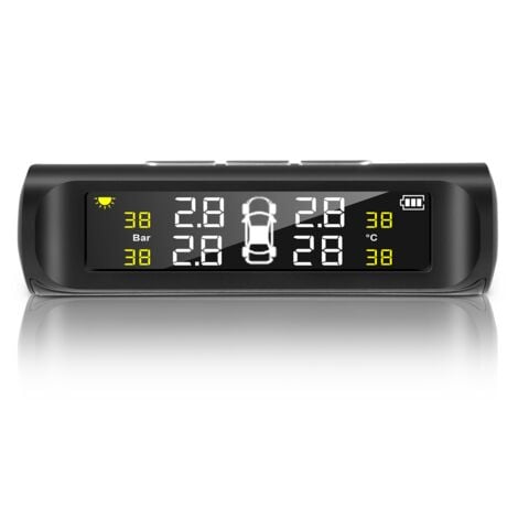 Solar Tpms Car Tire Pressure Alarm Monitoring System 4 External Automatic Temperature Warning