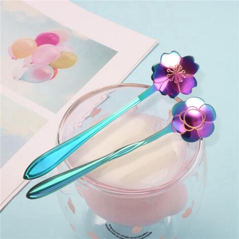 8Pcs Flower Spoon Set, 2 Different Size Colorful Stainless Steel ...