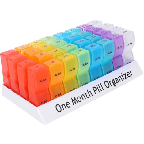 Monthly Weekly Pill Organizer Boxes-AM/PM Daily,31 Day 32 Compartments ...