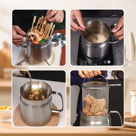 Stainless Steel 2L Multifunctional Oil Filter Tank Deep Frying Pot