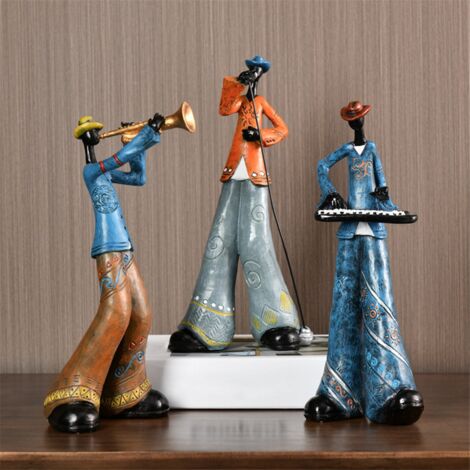 Jazz Band Player Figurines Vintage Musician Figure Resin Statues E