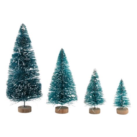60 Pieces Mini Sisal Snow Frosted Trees Winter Pine with Wood Base