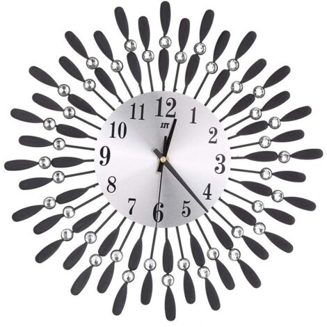 15 inch 3D Large Wall Clock Shiny Rhinestone (Black)