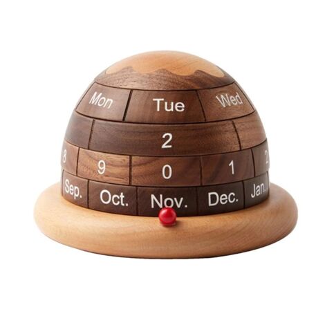 Walnut Wood Calendar Wooden Planet Desk with Heavy Duty Base
