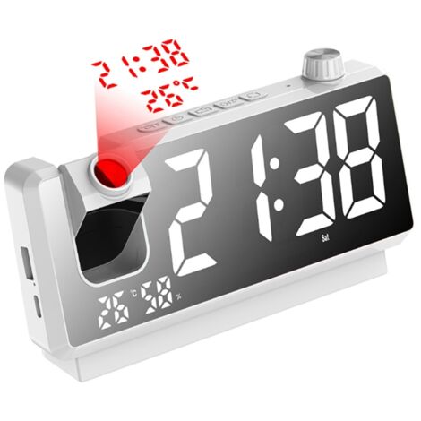 Projection Alarm Clock HD LED Display Smart Projection Clocks for Bedroom 180 Degree Rotatable ...