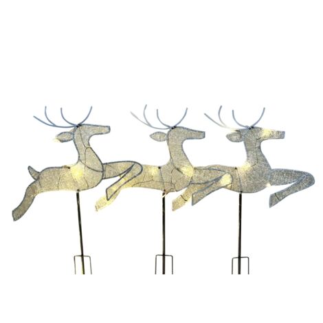 Set of 3 Pre-Lit White Reindeer with Lights Standing