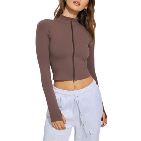 Womens Full Zip Cropped Workout Jacket Slim Fit - Athletic Yoga Tops ...