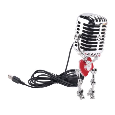 Retro Style Vintage Microphone Robot Desk Lamp, Touch Dimmer Lamp Table Red