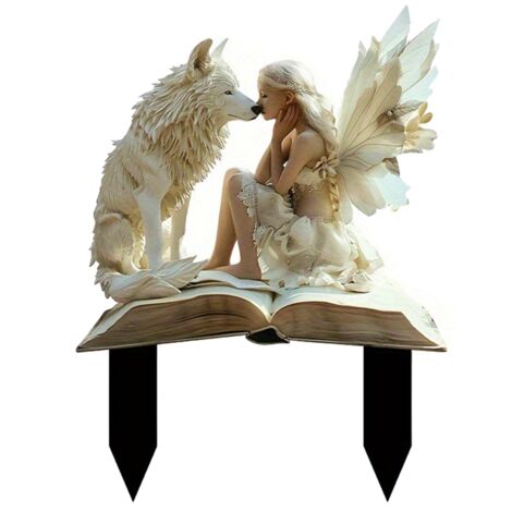 Majestic Wolf and Fairy, Acrylic Fairy Flower Pot Insert