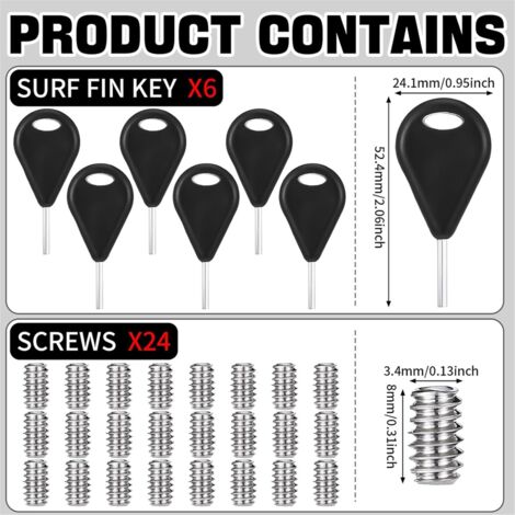 6 Stück Surf Fin Key Surfing mit 24 Schrauben Universal Hexagon Surfboard