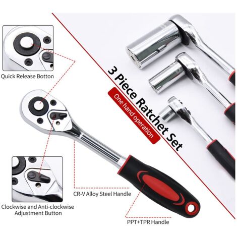 3-Teiliges Ratschen-Set, 1/4 , 3/8 1/2 RatschenschlüSsel ...