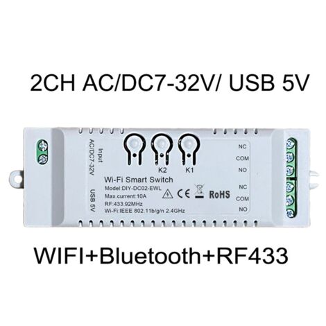 2CH WiFi Smart Switch DIY Timer 7-32V 2,4G WiFi + RF433 + BT Home Automation Modul für IFTT