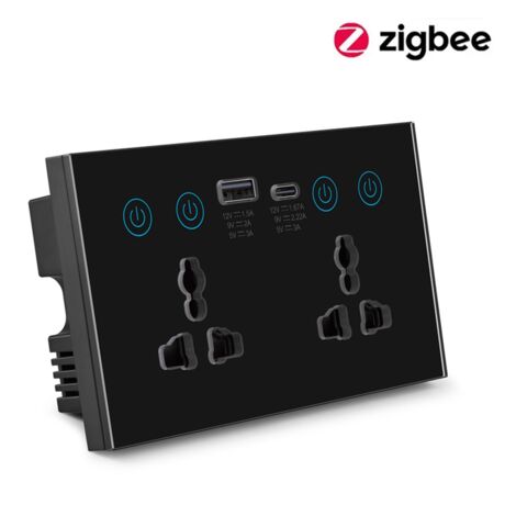 EU UK US Universal Plug Tuya ZigBee Schwarz Smart Socket Switch mit USB ...