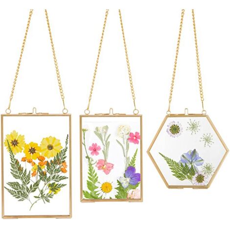 3er-Pack Glasrahmen mit gepressten Blumen – goldene hängende ...
