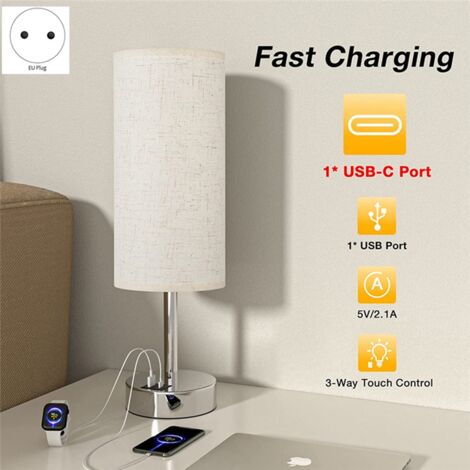 Nachttischlampe Touch Control Schreiblampen mit USB-C USB-A Ladeanschluss USB-Lampe Lampenschirm ...