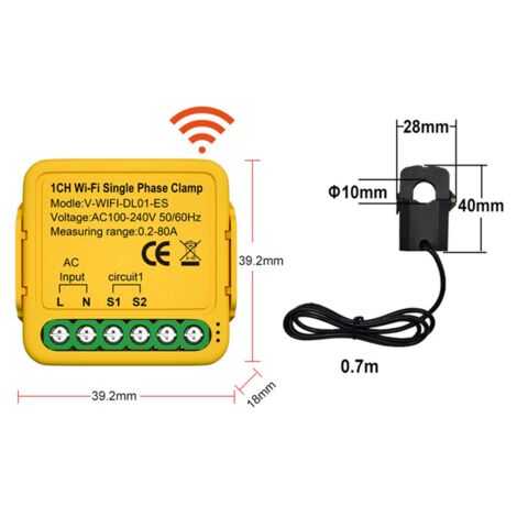Tuya Wifi Smart Power Meter mit Stromwandler Sensor Klemme 80A Energiezähler, 2CH