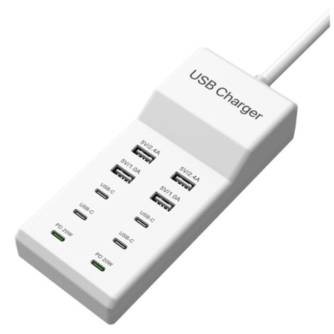 100W 10-Port USB C Ladestation PD Schnellladegerät, EU-Stecker