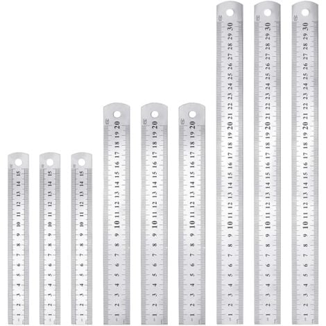 9 Stück Edelstahl-Lineal, 15 cm, 20 cm, 30 cm, Metalllineal, Größe ...