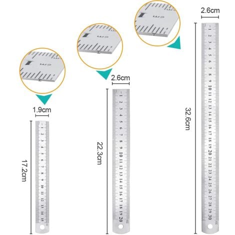 9 Stück Edelstahl-Lineal, 15 cm, 20 cm, 30 cm, Metalllineal, Größe ...
