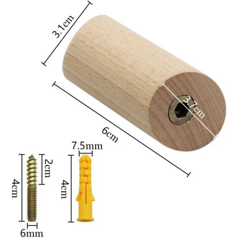 Holz-Kleiderhaken, 6 Stück, 3 cm x 6 cm, Naturholz-Kleiderhaken, Wand ...