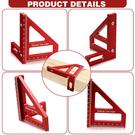 Holzbearbeitungs-Quadrat-Winkelmesser, 3D-Mehrwinkel-Messlineal, 45/90-Grad-Aluminium-Dreieckslineal