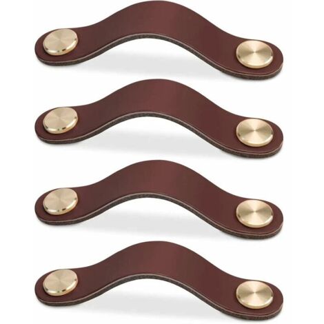 4 pezzi (marrone scuro, 96 mm) Maniglia per mobili in pelle, pomello ...
